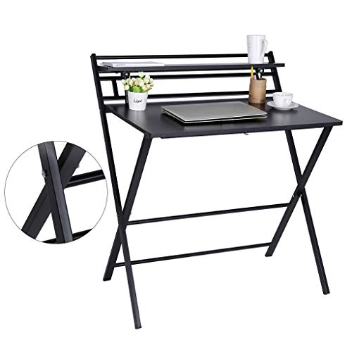Double Layer Folding Study Desk for Small Space Home Office Desk Simple Laptop Writing Table 80x 50x72.5cm -Ship Fron USA