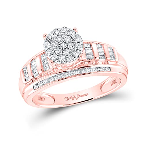 10kt Rose Gold Round Diamond Cluster Bridal Wedding Engagement Ring 1/2 Cttw