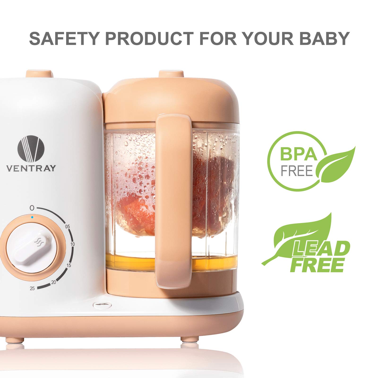 Ventray Baby Food Maker, Puree Food Processor Steamer Blender Cooker Warmer Machine for Toddlers Baby, All-in-one Auto Cooking Easy Clean and BPA-Free - Peach