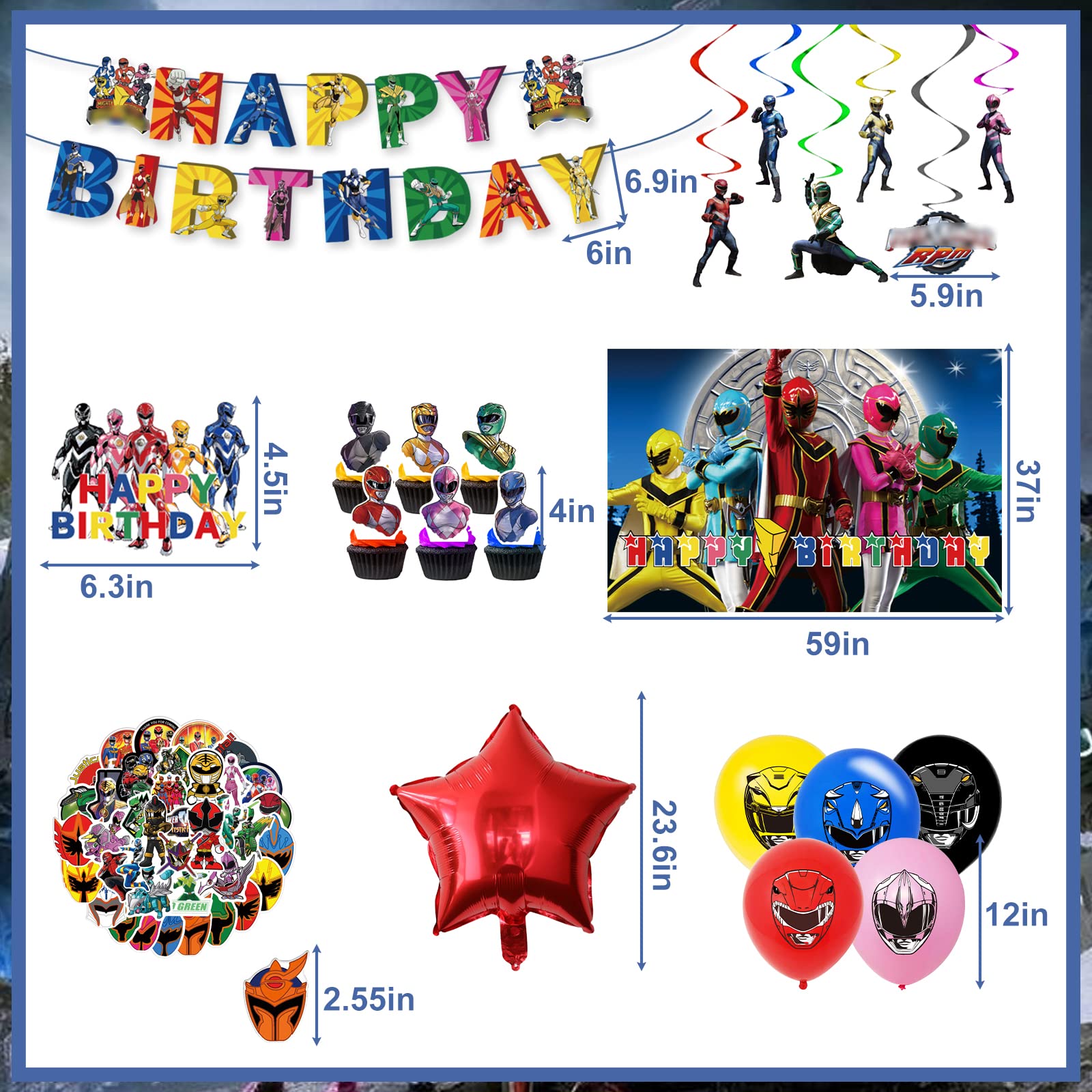 109pcs Cartoon Party Suppliesincludes Birthday Banner, Cake Topper, Cupcake Toppers, Balloons, Tablecloth,Backdrop02