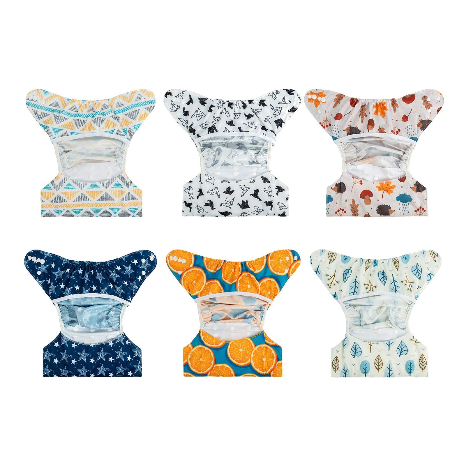 babygoal Cloth Diaper Covers 6 Pack with Wet Bag for Fitted Diapers and Prefolds with Double Gussets, Adjustable and Reusable for Baby Boys 6DCF05
