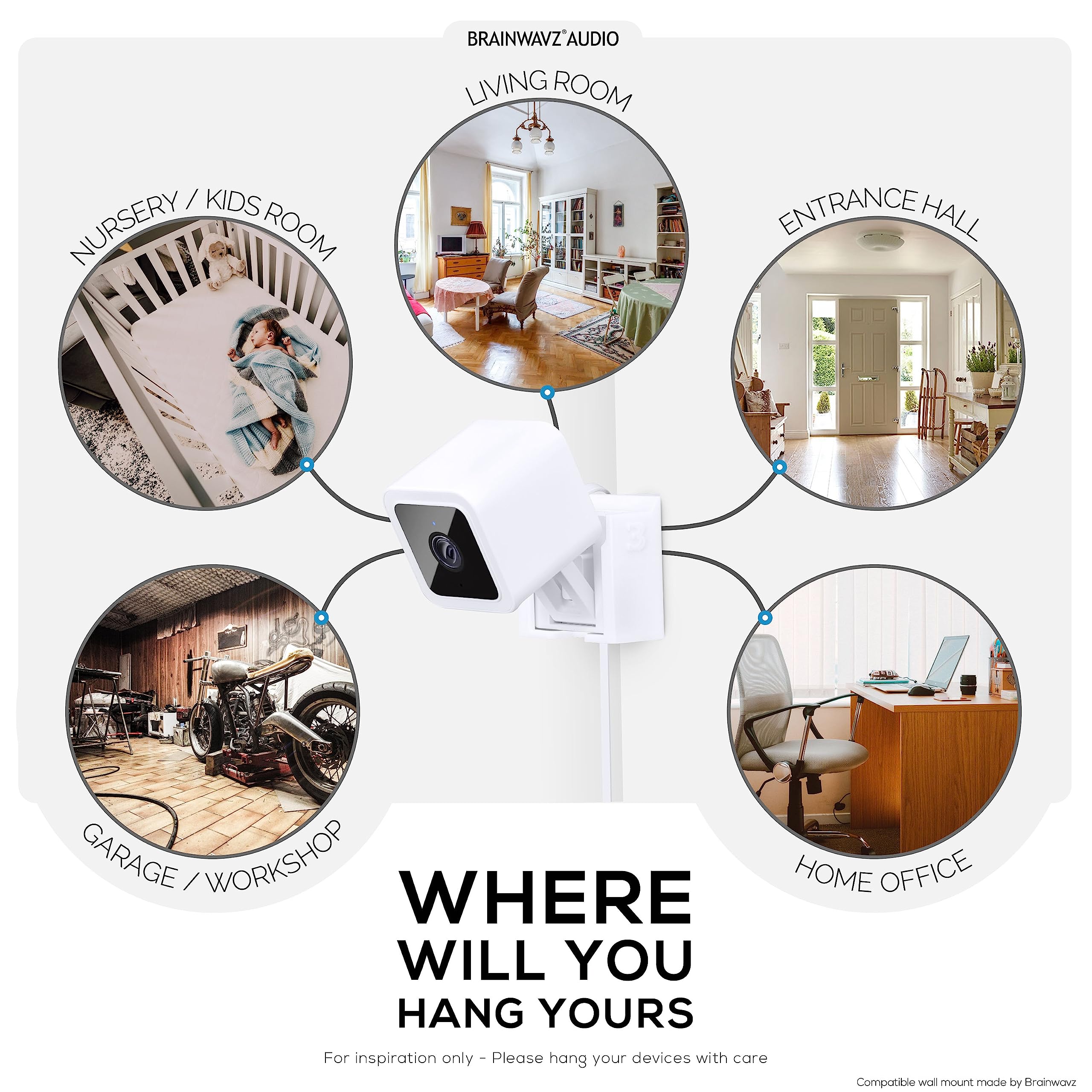 BRAINWAVZ Screwless Corner Mount for Wyze Cam v3 & v4, VHB Stick On - Easy to Install, No Tools Needed, No Mess, No Drilling, Strong Adhesive Mount, White