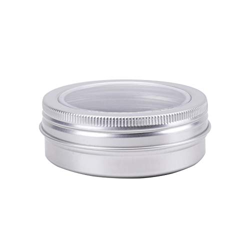 Foraineam 40 Pack 2 Ounce Round Tin Cans Metal Empty Tins Silver Aluminum Kitchen Office Travel Storage Containers with Clear Screw Top Lids