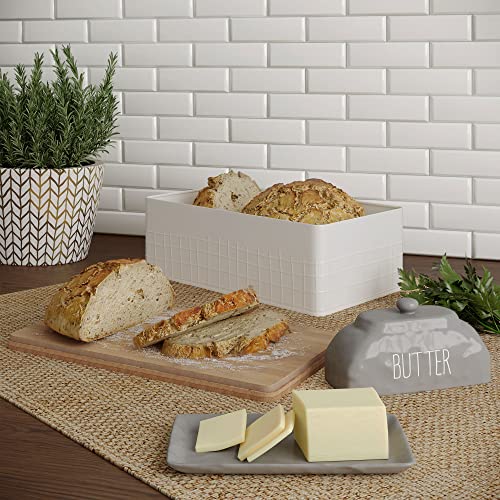 Barnyard Designs Ceramic Butter Dish with Lid for Countertop, Large Butter Holder, Butter Crock for Counter, Covered Butter Dish for Refrigerator, Farmhouse Dishes Kitchen Decor, Grey, 8" x 4"