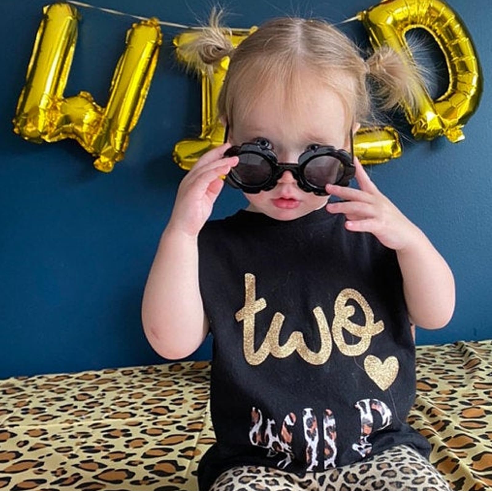 Viworld Baby Girl Two Birthday Outfits Ruffle Sleeve Wild Two Top + Leopard Shorts Set Cake Smash Summer Clothes(Leopard,2T