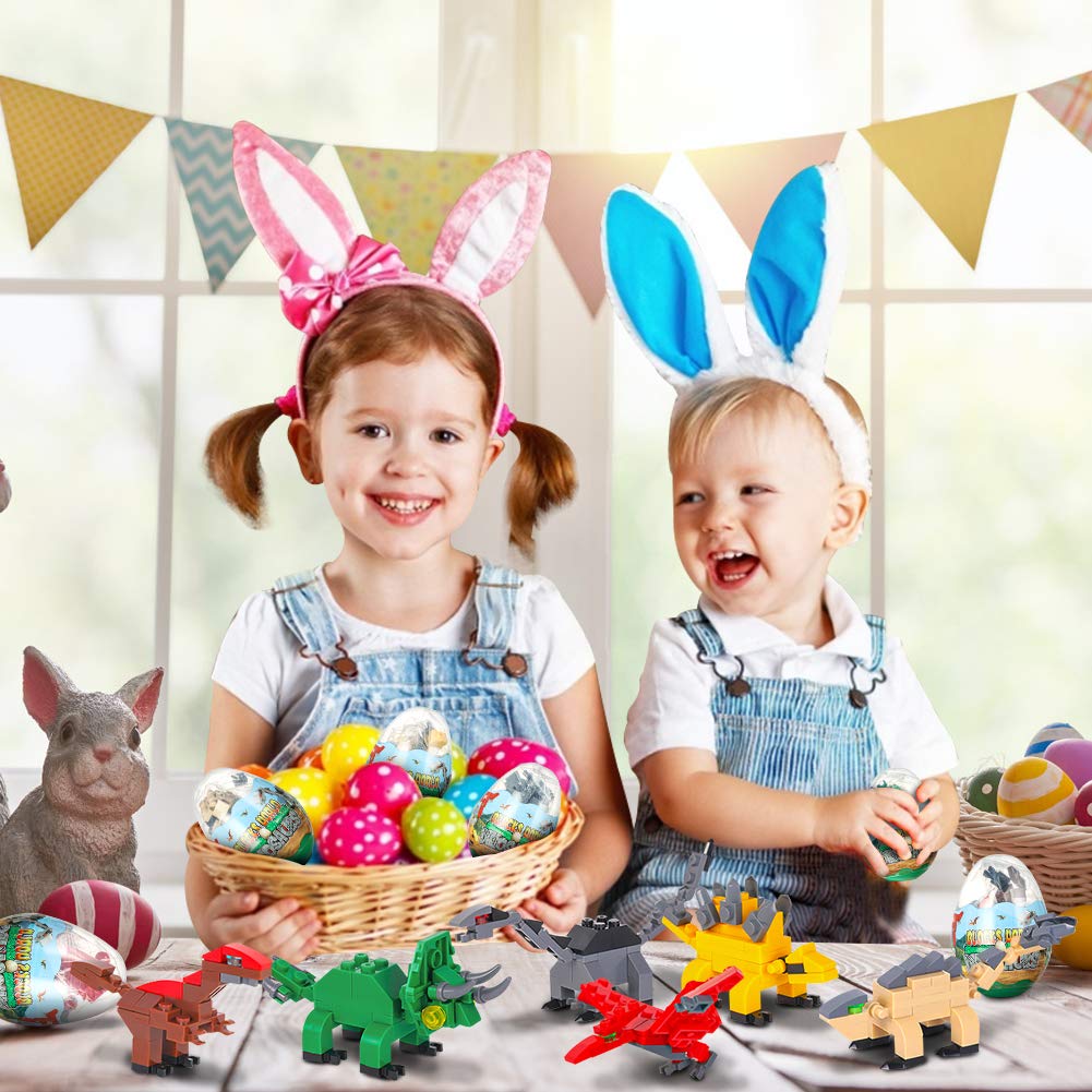 3 otters 6PCS Dinosaur Building Blocks, Dinosaur Eggs with Dinosaurs Building Kit Inside, Dinosaur Toys GIFS for Kids Surprise, Classroom Events, Carnival Prizes