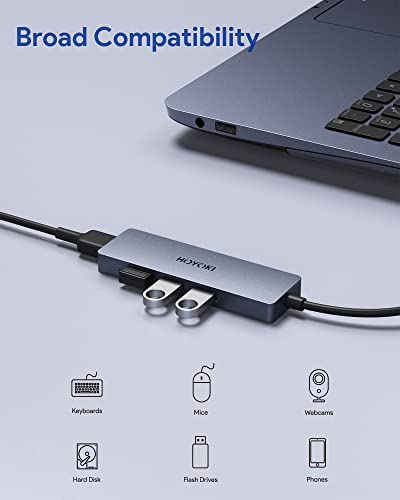 USB Hub for Laptop HOYOKI USB 3.0 Hub,Portable Aluminum Data USB Splitter with SuperSpeed 5Gbps Ultra-Slim USB Port Expander for MacBook Pro/Air, Dell, Chromebook 4