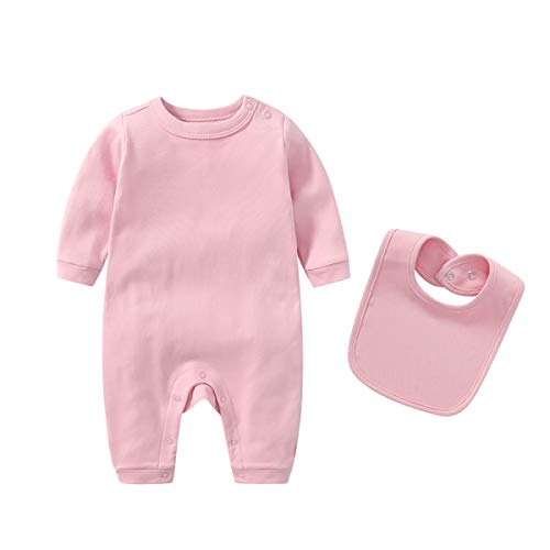 Infant Romper+Burp Cloth+Bib+Mittens+Shoes+Cap Set Breathable Healthy Fabric Tops for Baby (Pink, (0-3) month)