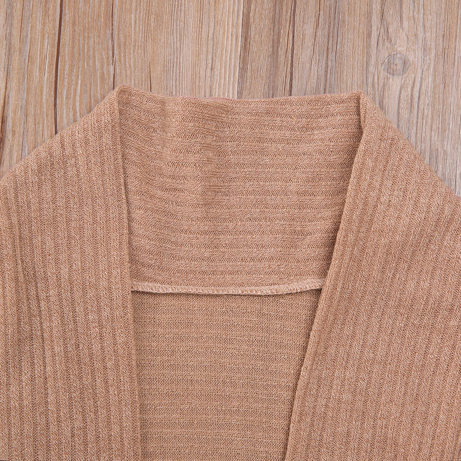 Cutoluca Toddler Baby Girl Knitted Sweater Long Sleeve Cardigan Open Front Coats Fall Winter Kids Solid Long Jacket (Khaki, 6-7 Years)