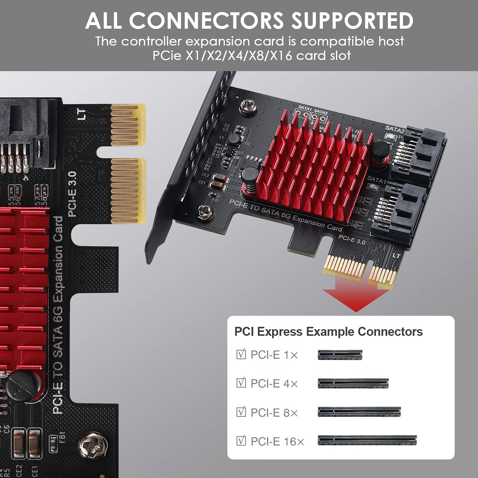MZHOU 2 SATA Expansion Card, PCI-E 3.0 GEN3 JMICRON + JMB582 Chip, 6 Gbit/s Expansion Adapter Cards with Low-Profile Bracket