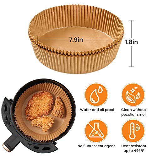 100 PCS Air Fryer Disposable Paper Liners, Maiqufa® Oil-Proof Water-Proof Parchment Round Paper Liners, for Baking Cooking Grilling Frying and Roasting Microwave (7.9in)