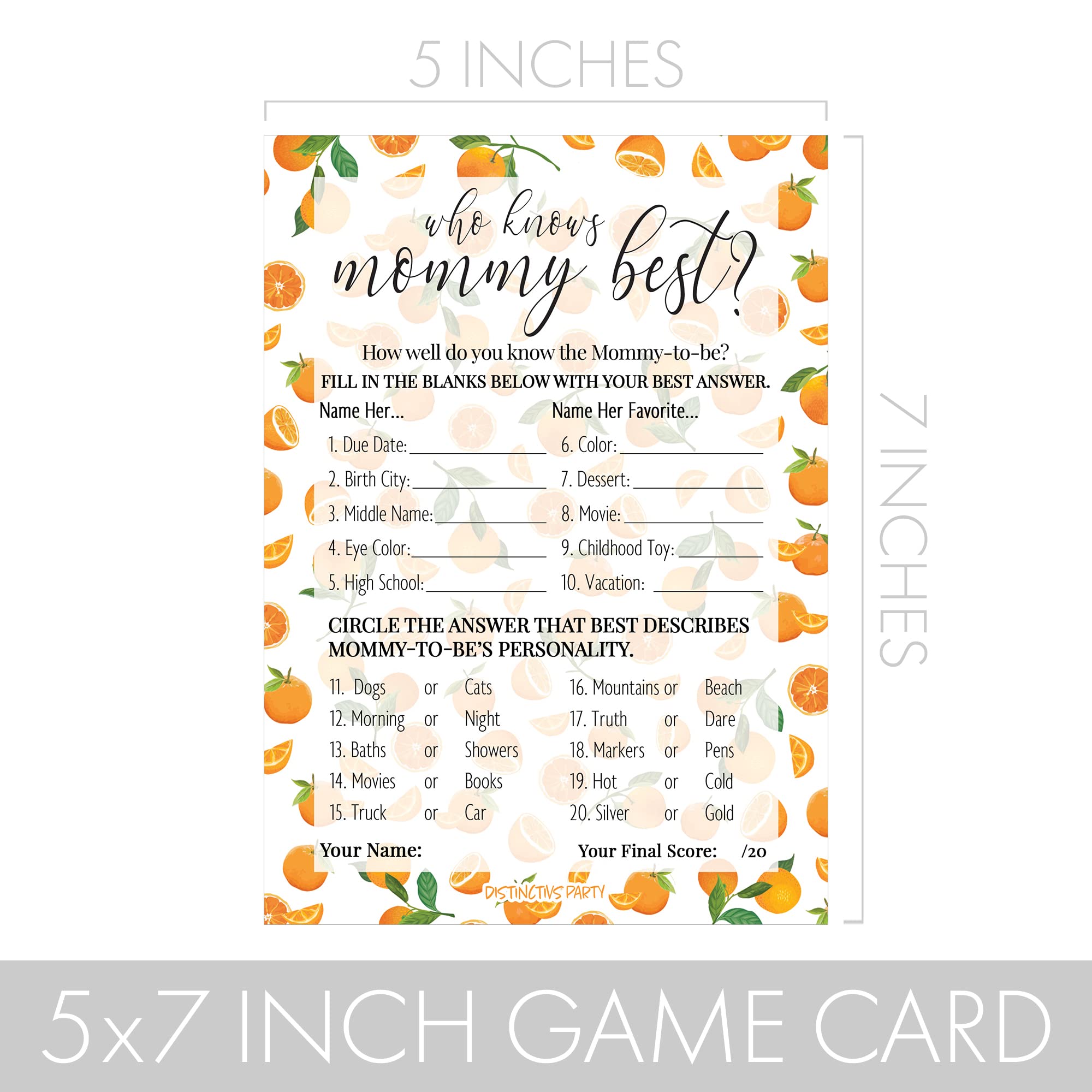 DISTINCTIVS Orange Little Cutie Baby Shower Game, Who Knows Mommy Best Game Cards - 20 Count