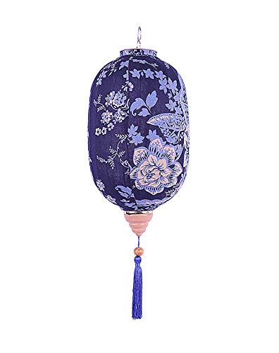 14" Traditional Cloth Lantern Chinese Style Flower Painted Lantern Home Garden Hanging Decorative Lantern Lampshade, Blue