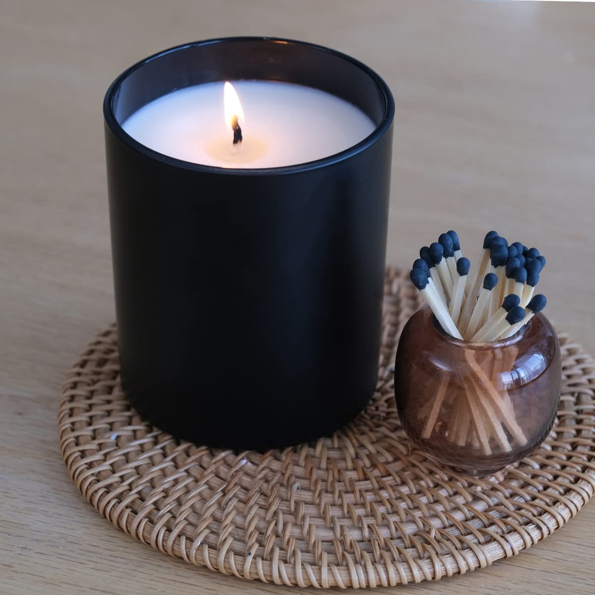 10 oz Black Matte Candle Jars W/Bamboo Lids (Set of 12 pcs)