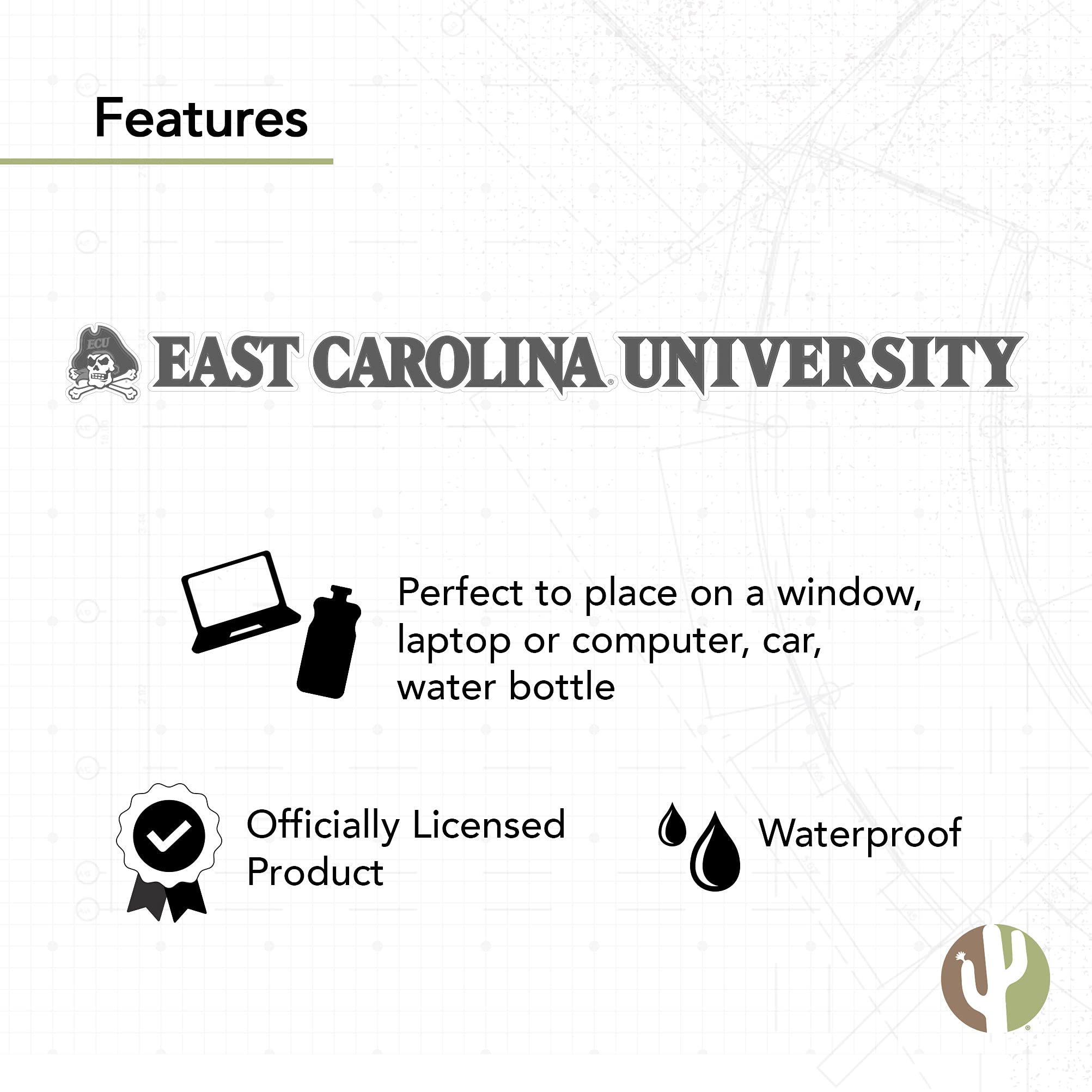 Desert Cactus East Carolina University Pirates ECU Name Logo Vinyl Decal Laptop Water Bottle Car Scrapbook (15 Inch Sticker)