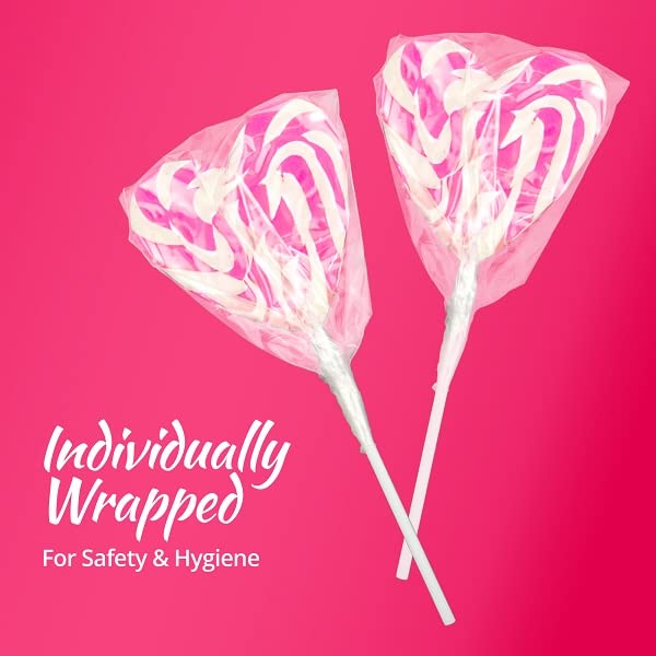 12 Heart Lollipops 3" -Valentine’s Candy - Delicious Lollipop Candy For Children and Adults - Bulk Candy (Pink)