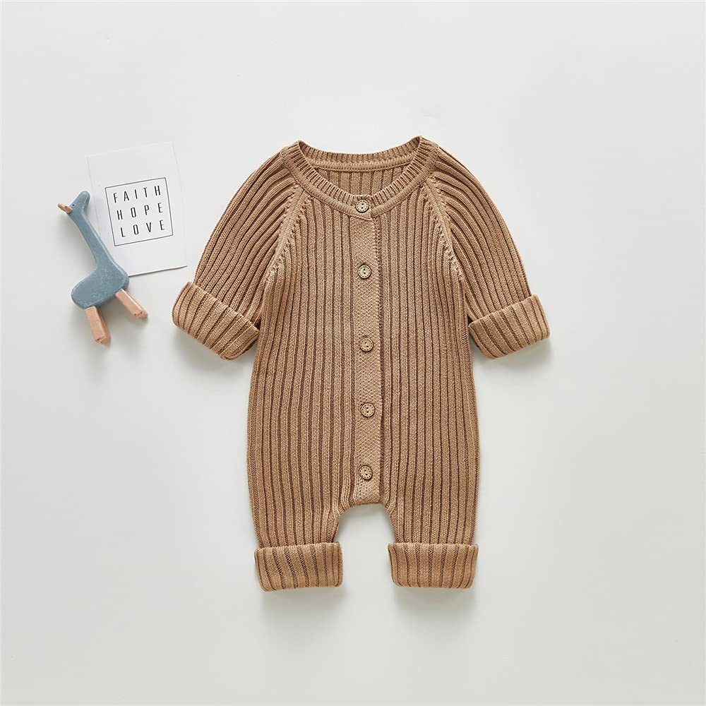 Mubineo Infant Baby Girl Boy Fall Winter Thick Knit One Piece Outfit Romper Jumpsuit Sweater Outwear (Khaki, 0-3 Months)
