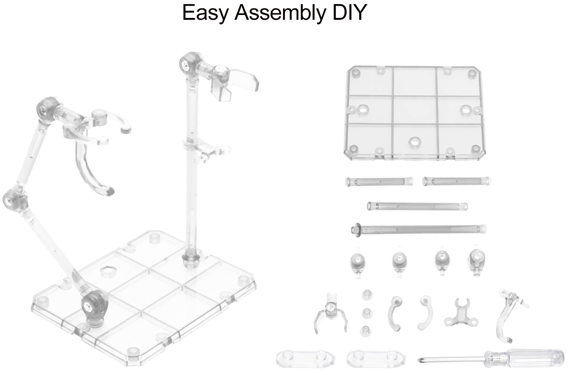 3 Pack Action Figure Stand, Transparent Assembly Action Figure Display Holder Base Model Support Stand Compatible with 6" HG/RG/SD Gundam 1/144 Toy with Screwdriver
