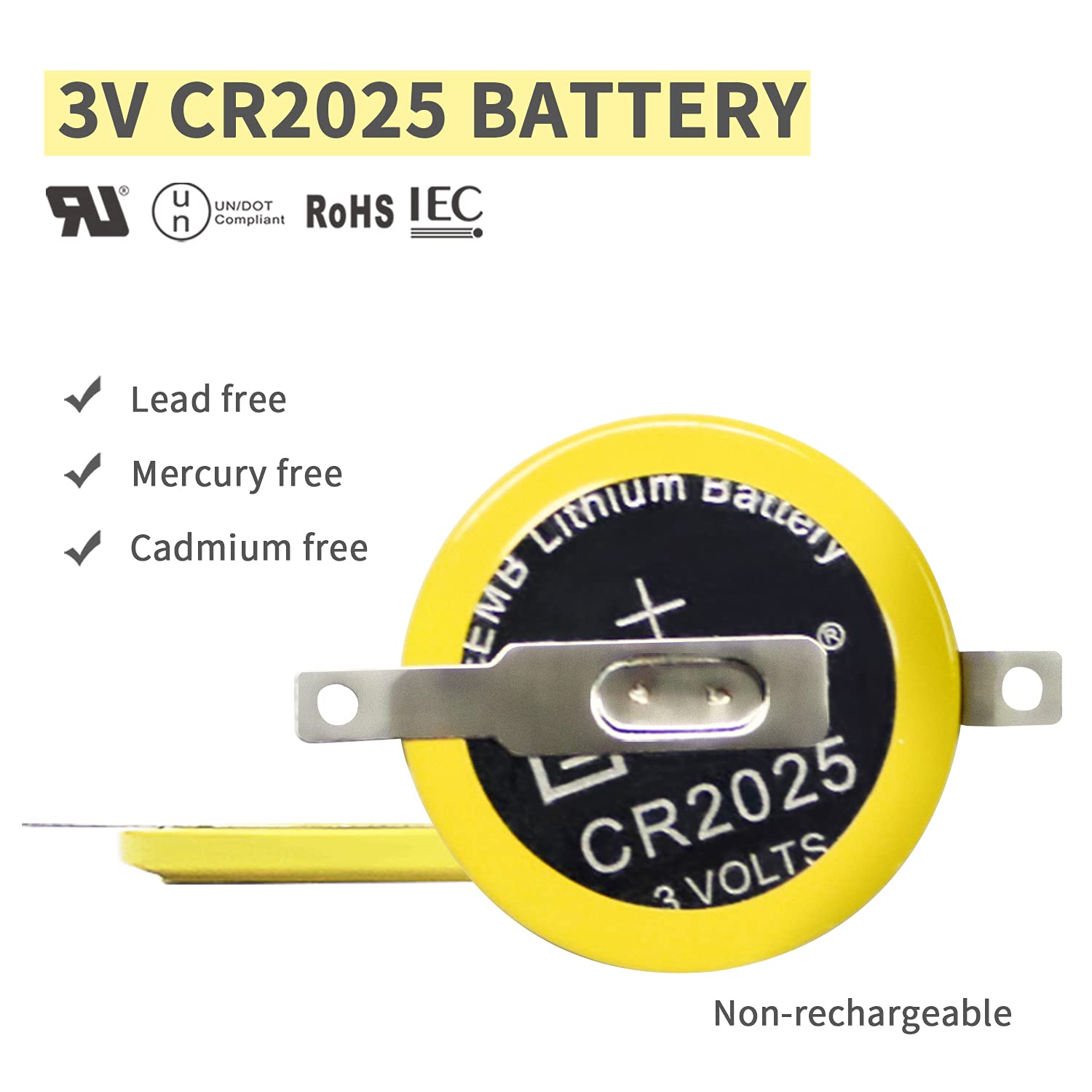 EEMB Tabbed CR2025 Batteries 10 Pack 3V 2025 Gameboy Cartridge Battery Solder Tabs Lithium Battery Coin Cell Batteries Color GBC CR2025 3v Lithium Battery Replacement Battery Gameboy Save Battery