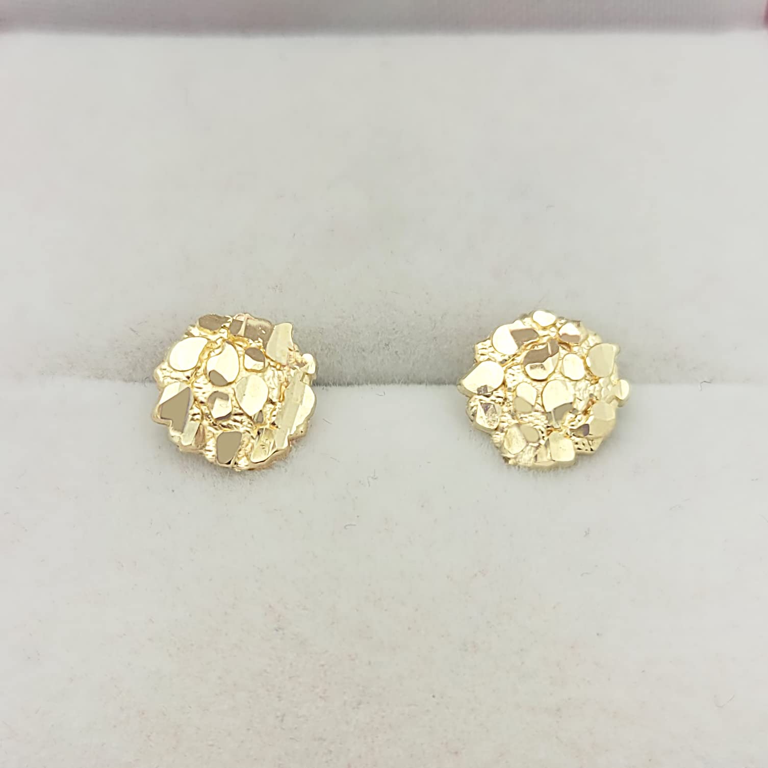 10K Yellow Gold Nugget Earrings Round Nugget 10 mm