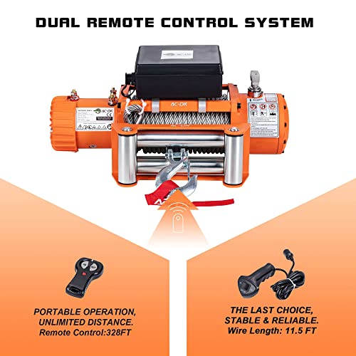 AC-DK 12000 lb. Waterproof IP67 Electric Winch Kit, 12V Winch Steel Cable Electric Winch Truck Winch with Wireless Handheld Remotes and Wired Handle (Include 12500lbs - Steel Cable)