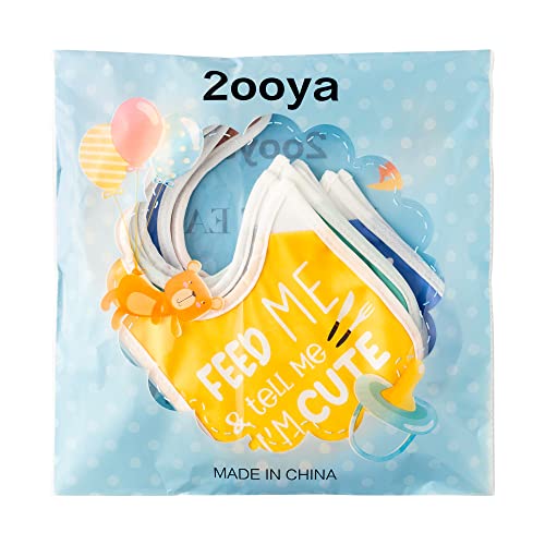 2ooya 7Pcs Cotton Waterproof Baby Bibs Adjustable Hook Loop Closure Infant Bib Unisex Colorful Newborn Babies Food Bibs for Teething Drooling Feeding Eating （6-12 Months）