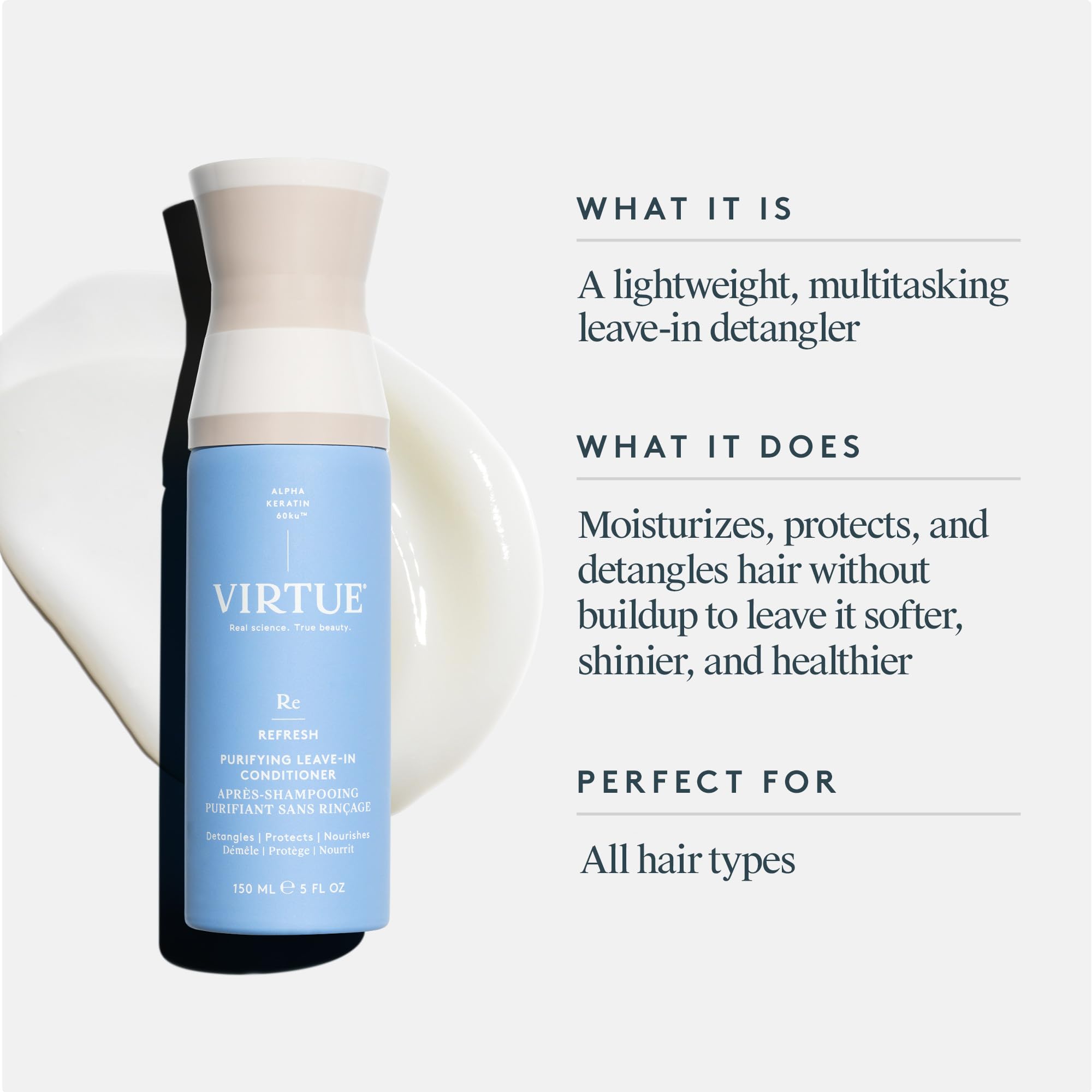 VIRTUE Purifying Leave-In Hair Conditioner Spray, Reduce Frizz and Split Ends, Detangles and Nourishes, Color Safe, 5 Fl Oz