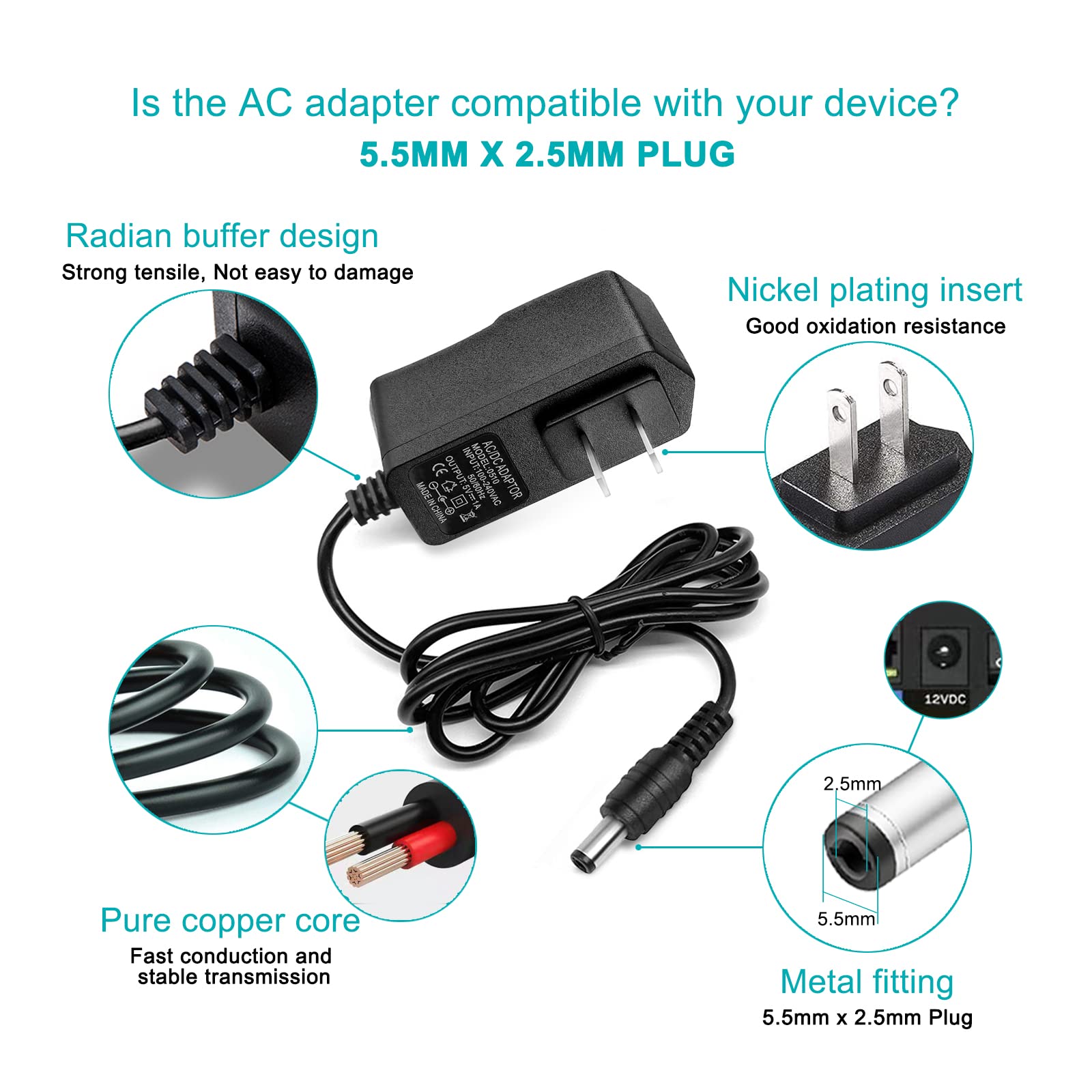 9V Adapter Charger Charging Cable Power Supply Cord Fit for Leap Pad 1 and LeapPad 2, LeapPad2 Custom, LeapsterGS Explorer, LeapPad Glo, Leapster L-max/-Tv, Leapster Explorer, Leapster 2 Charger