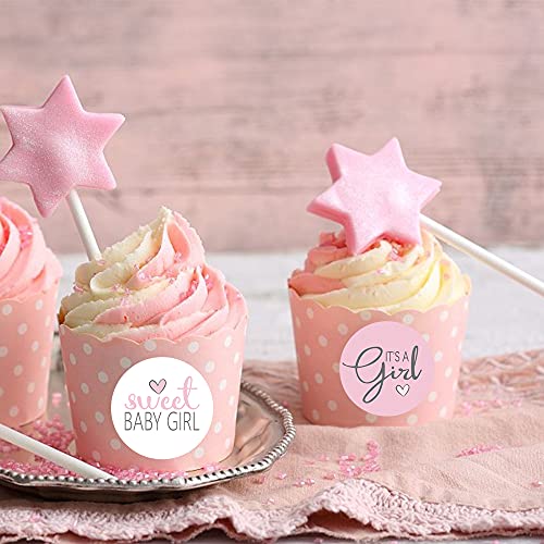 270 PCS Pink Baby Shower Stickers, 6 Design Self Adhesive Circle Label Stickers,Baby Shower Envelope Seals Candy Stickers,Baby Shower Party Chocolate Stickers,Candy Stickers.(012)