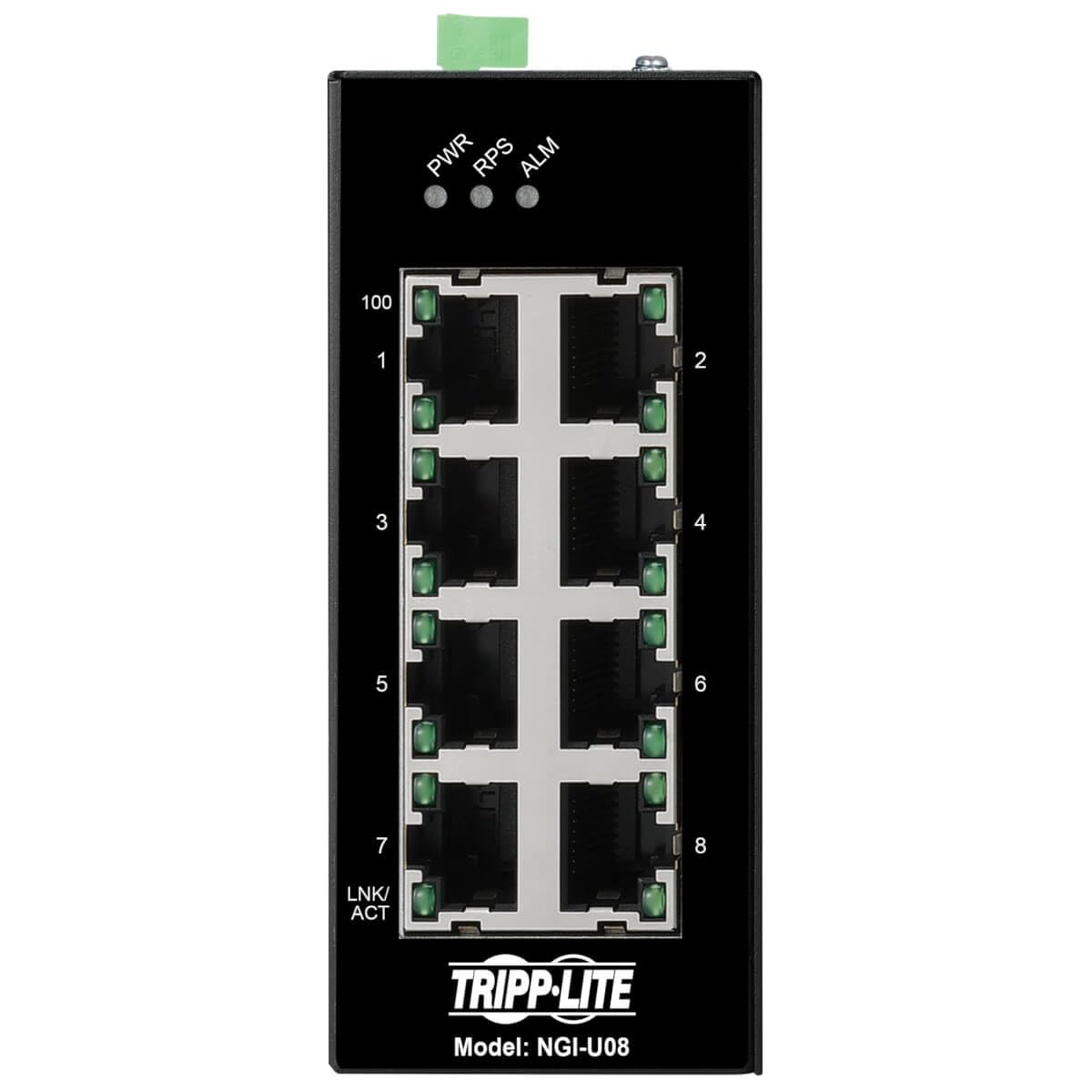 Tripp Lite Industrial 8 Port Ethernet Network Switch 10/100/1000 Mbps -40° to 167°F Temperature Range Unmanaged TAA Compliant DIN Mount (NGI-U08)