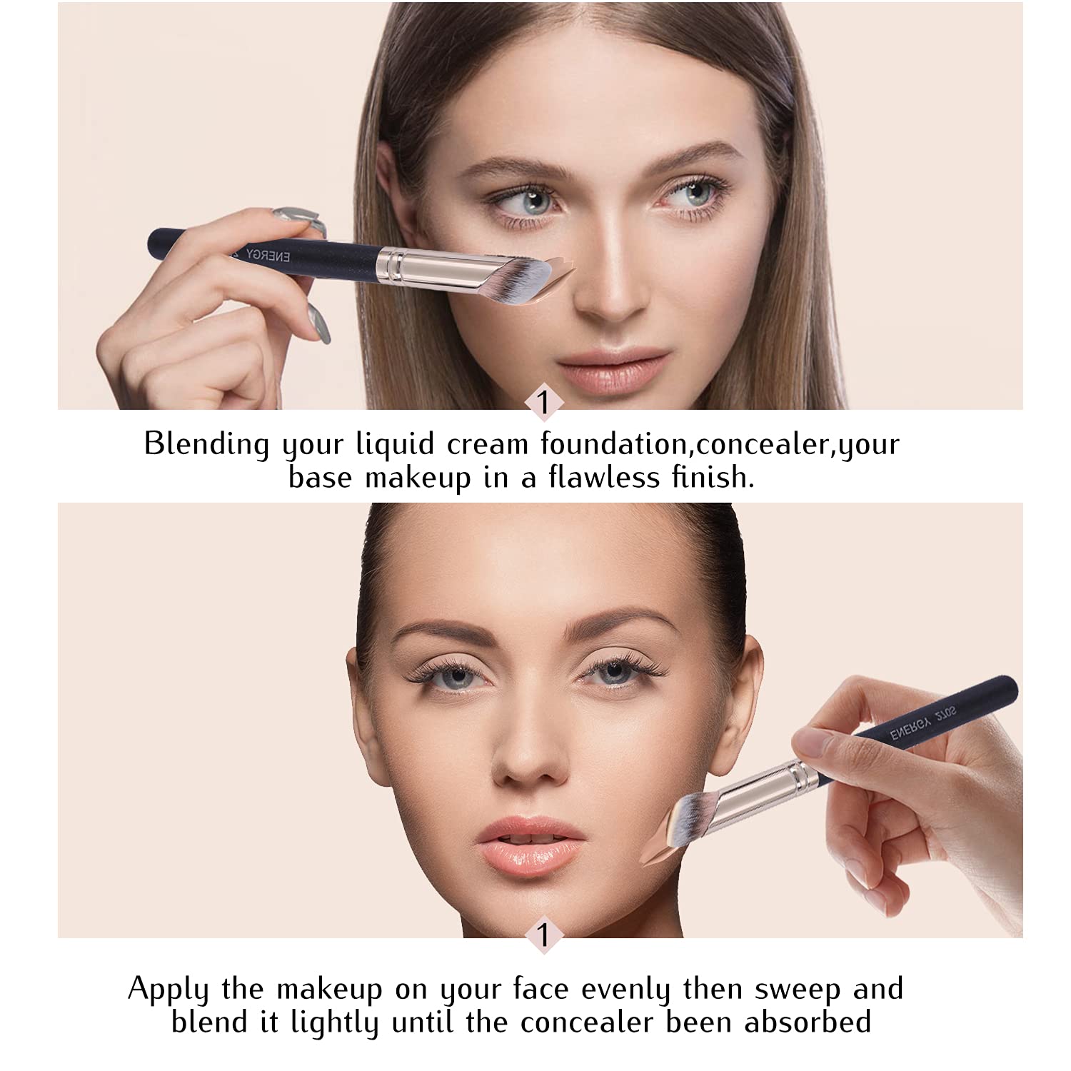 ENERGY Kabuki Foundation Brush for Liquid Makeup Professional Makeup Brush Concealer Brush Blusher Brush Bronzer Travel Buffing Contour Stippling Face Blush Concealer Liquid Blending Brushes