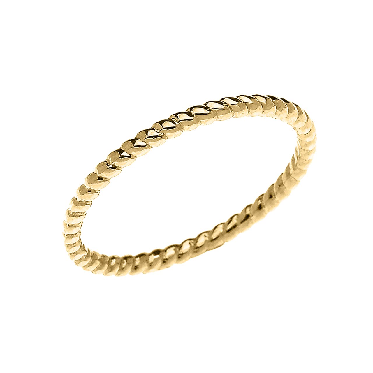 10K Yellow Gold Dainty Stackable Rope Cable Design Slender Band Ring - Size 8