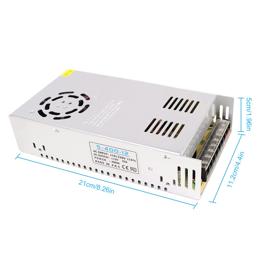 12V 33.3A Universal Regulated Switching Power Supply,400W 100-240V AC to DC, for CCTV, Radio, Computer Project, LED Strip Lights, 3D Printer