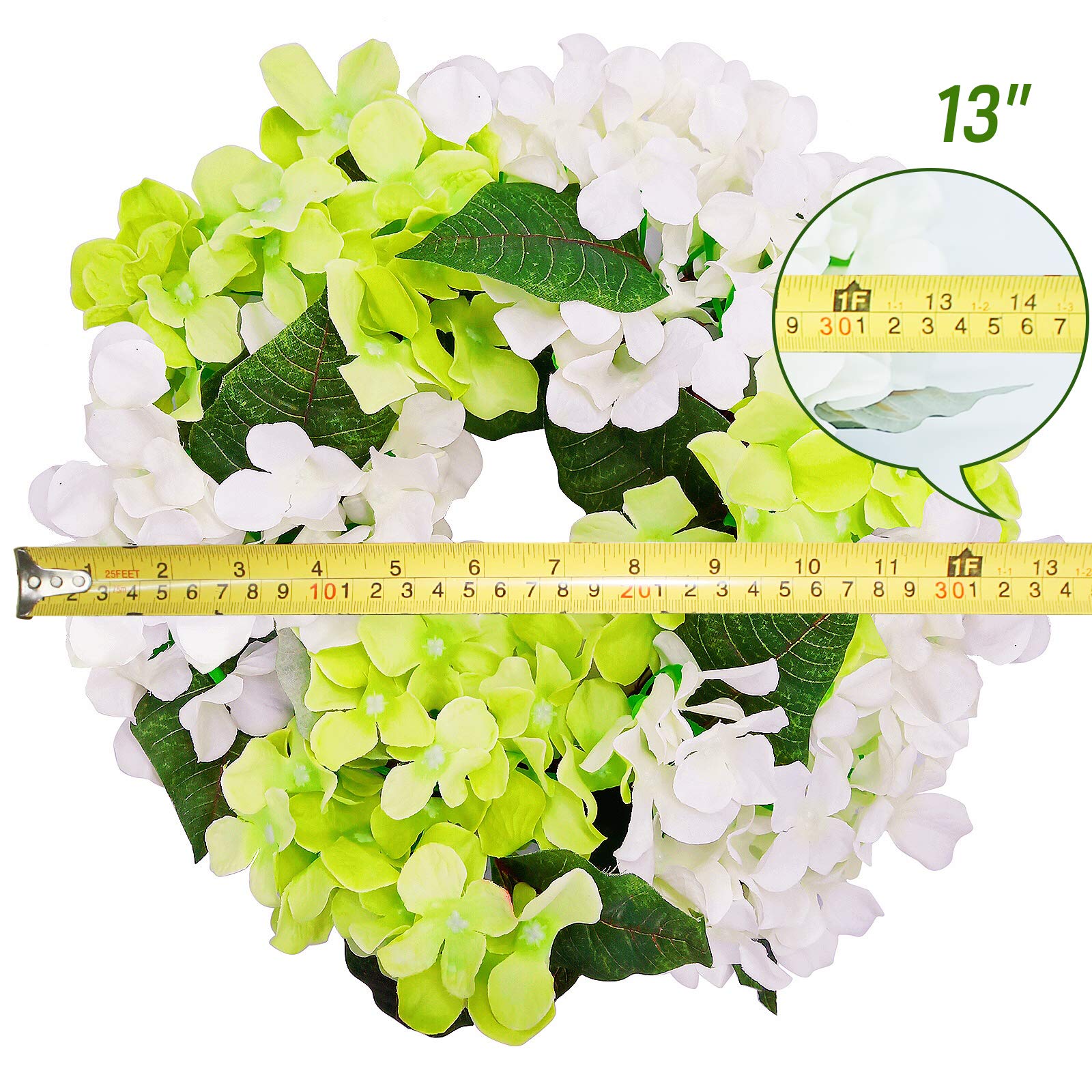 14'' Flower Wreath Small Hydrangea & Green Leaves Wreath with Real Grapevine for Front Door Windows Porch Home Window Wall Garden Decor