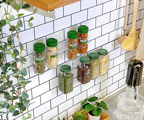 CAXXA 20 Clear Adhesive Spice Gripper Strip Clips, Spice Rack Dispenser, Kitchen Cabinet Holder, 4 Strips, Holds 20 Jars