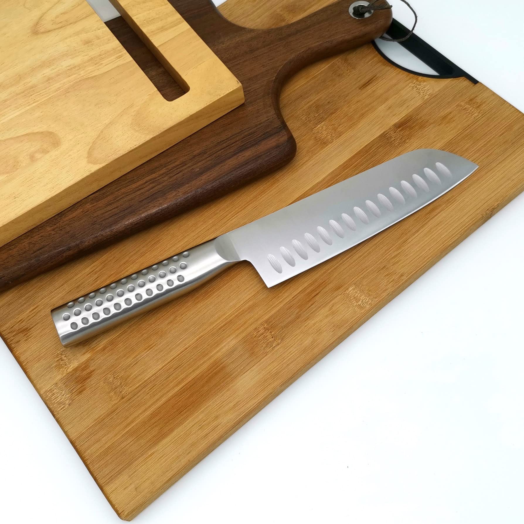 Santoku Knife - MATTSTONE HILL 7" Hollow Edge Asian Knife, Chef Knife, Kitchen Knife, Vegetable Knife, German Steel, 304 Stainless Steel Handle