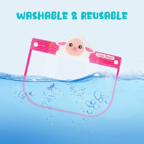 10PCS Kids' PET Reusable Clear Protective Safety Face Shields Assorted Designs for Boys & Girls, Lightweight High Transparency Wrap-Around Splash Cover Anti-Fog Visor Comfortable Fit Elastic Headband