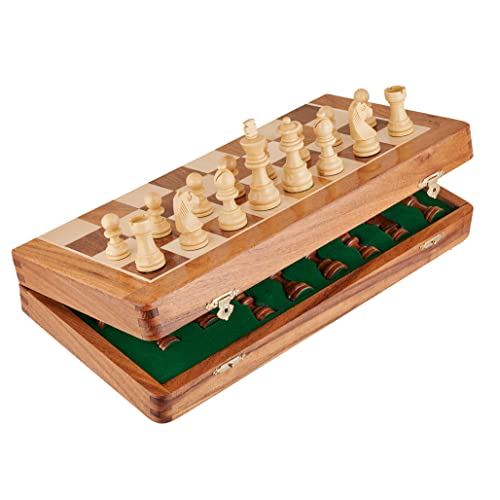 14 Inch Large Wood Magnetic Chess Set with Storage - Folding Wooden Travel Chess Board Game with Chessmen Storage - Handmade Tournament Chess Set - Best Strategy Educational Toy for Adults Teens