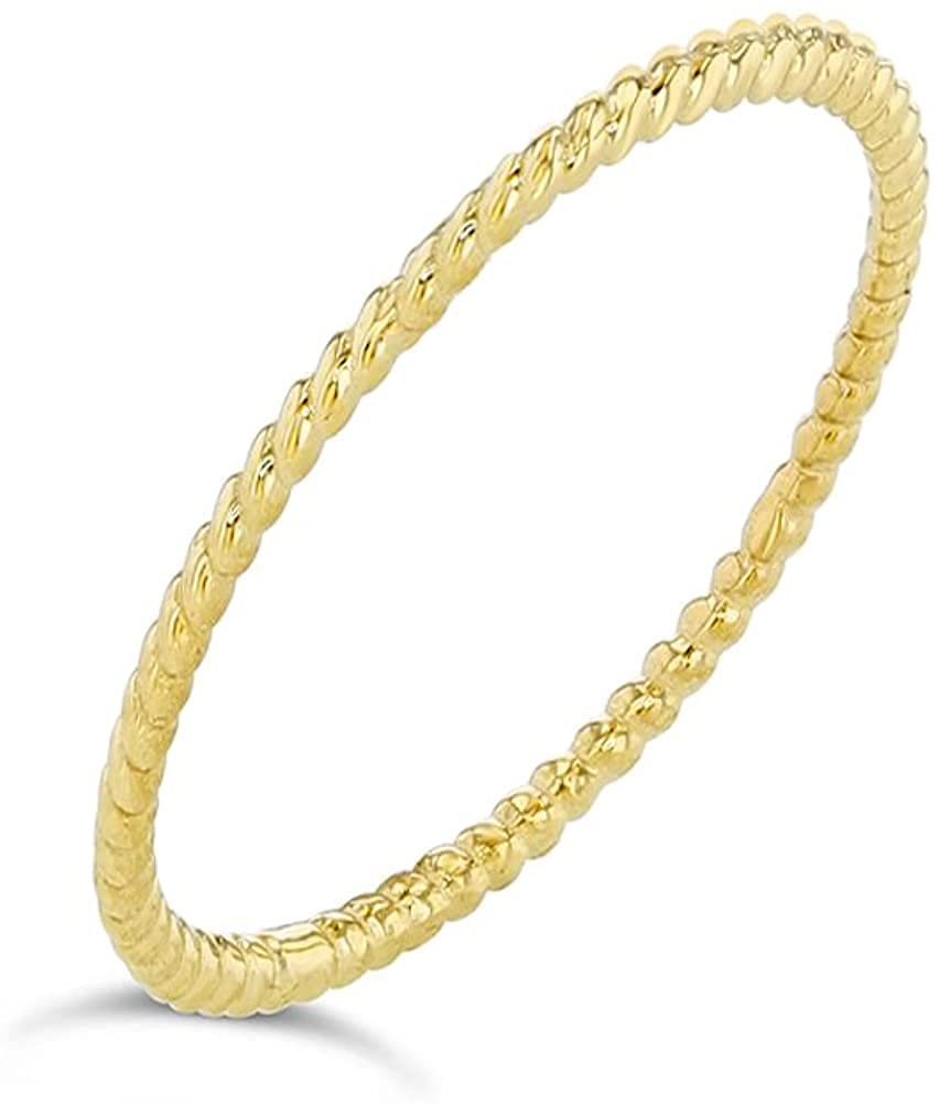 10K Yellow Gold Dainty Stackable Rope Cable Design Thin Slender Band Ring - Size 10