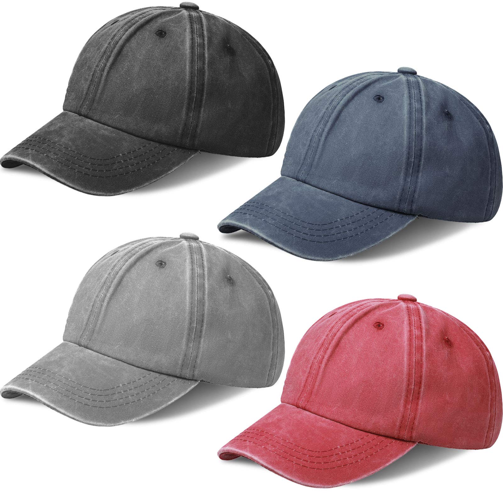 4 Pieces Kids Baseball Hats Distressed Washed Toddler Plain Baseball Caps Adjustable Summer Trucker Hats for Boys Girls