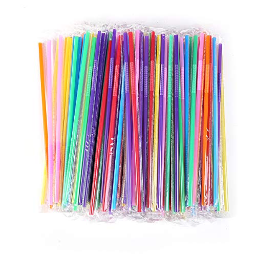 10.23 Inches Colorful Plastic Drinking Straws, Individually Packaged Disposable Plastic Straws, Extra Long Flexible Straws for Picnics and Parties, Pack of 200