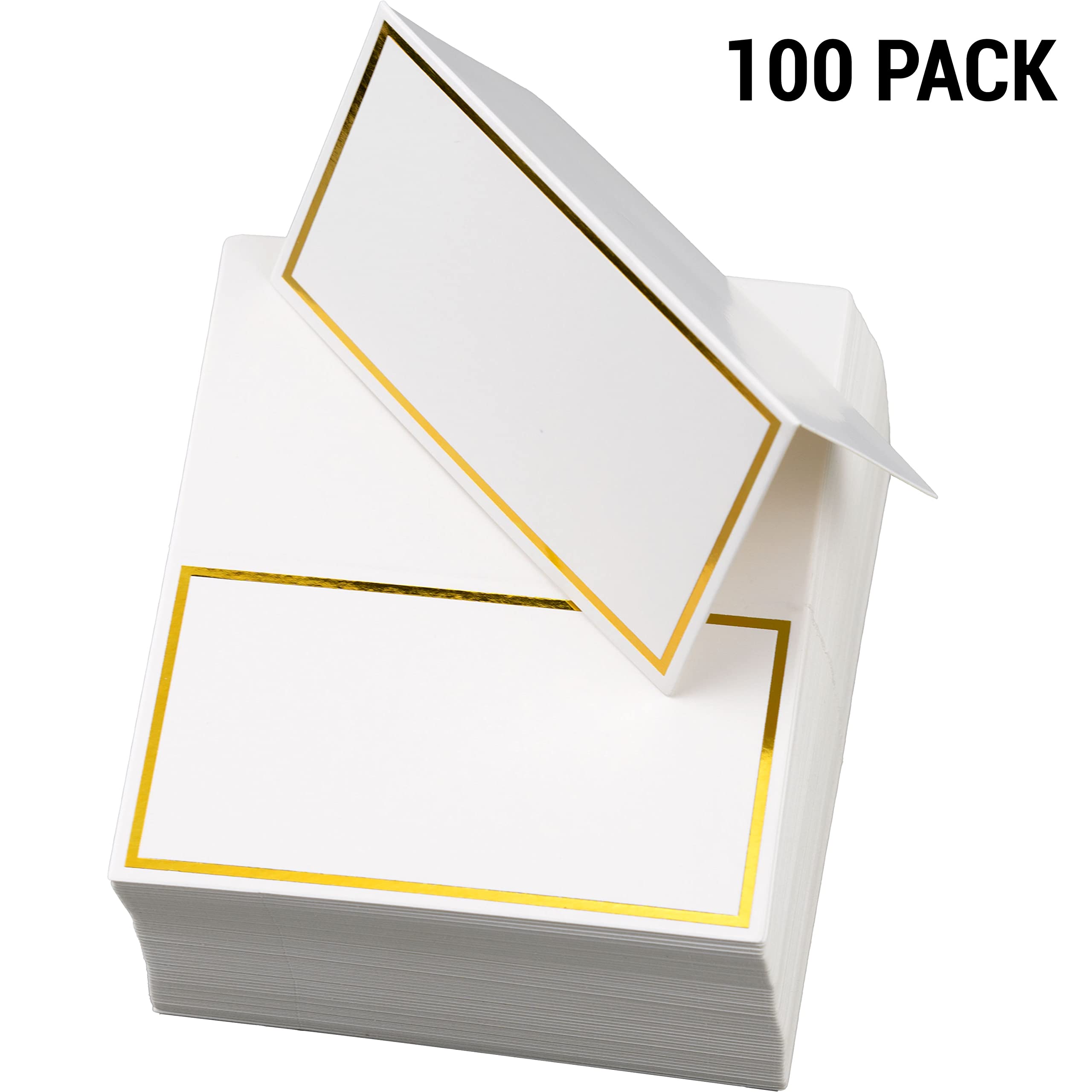 100 Pack Place Cards for Table Setting Small Paper Tent Cards with Gold Foil Border Event Table Cards for Restaurant Wedding Party Banquet Thanksgiving Birthday Celebration