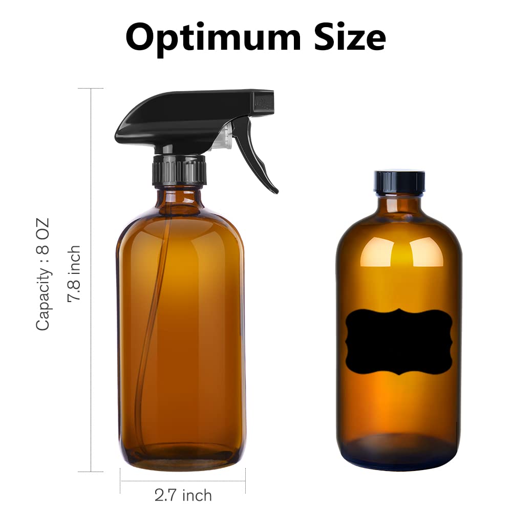Amber Glass Spray Bottles, 3 Pack 8 Oz Amber Spray Bottles, Refillable Empty Spray Bottles with Adjustable Nozzle, for Essential Oils, Cleaning Solutions, Aromatherapy, Facial Hydration, Hair Mister