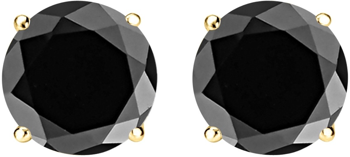 10 Carat Total Weight Black Diamond Solitaire Stud Earrings Pair 18K Yellow Gold Popular Premium Collection 4 Prong Push Back