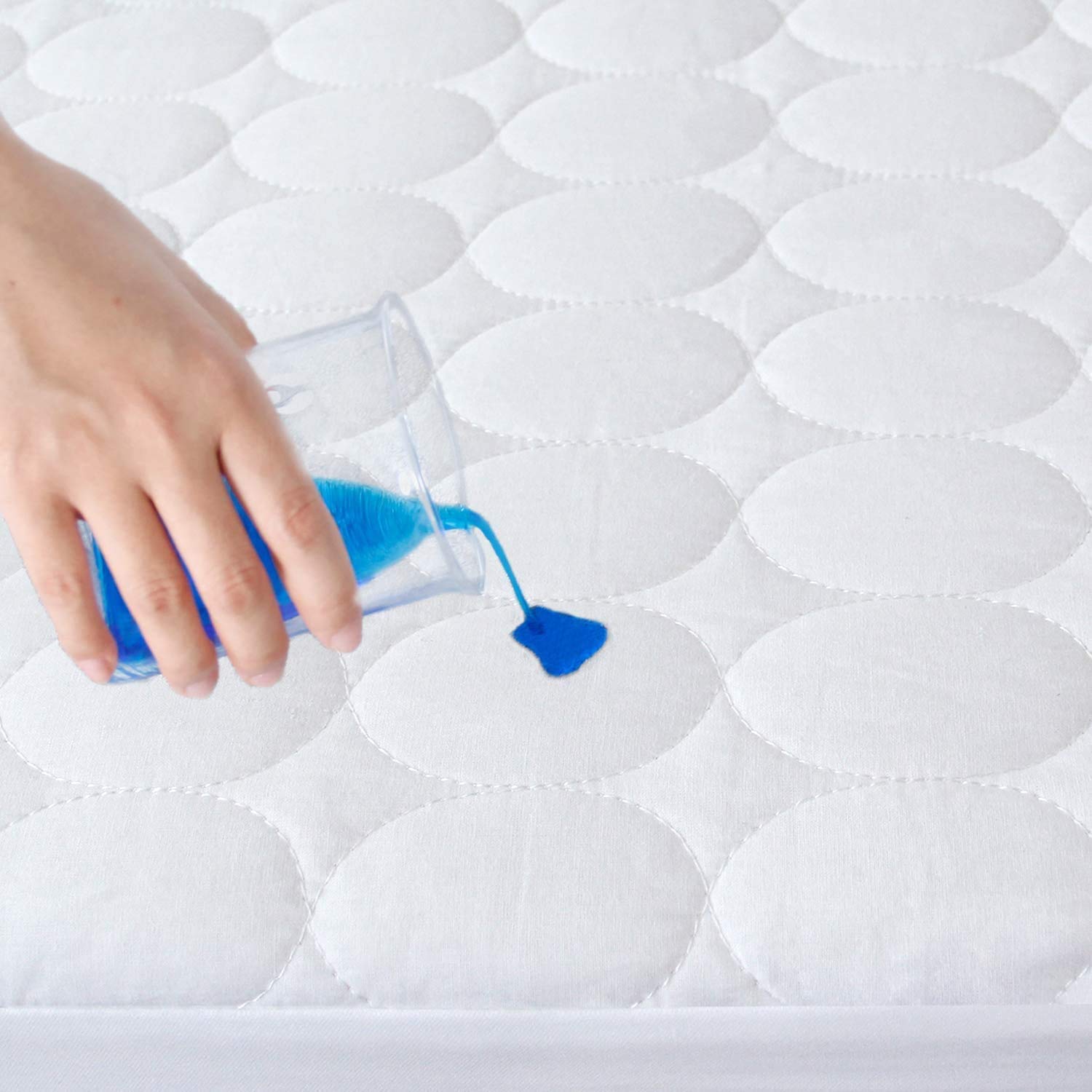 Toddler Waterproof Crib Mattress Pad Cover with 2 Pack Crib Sheets,Standard Size 52” x 28”,Machine Washable, White& Navy