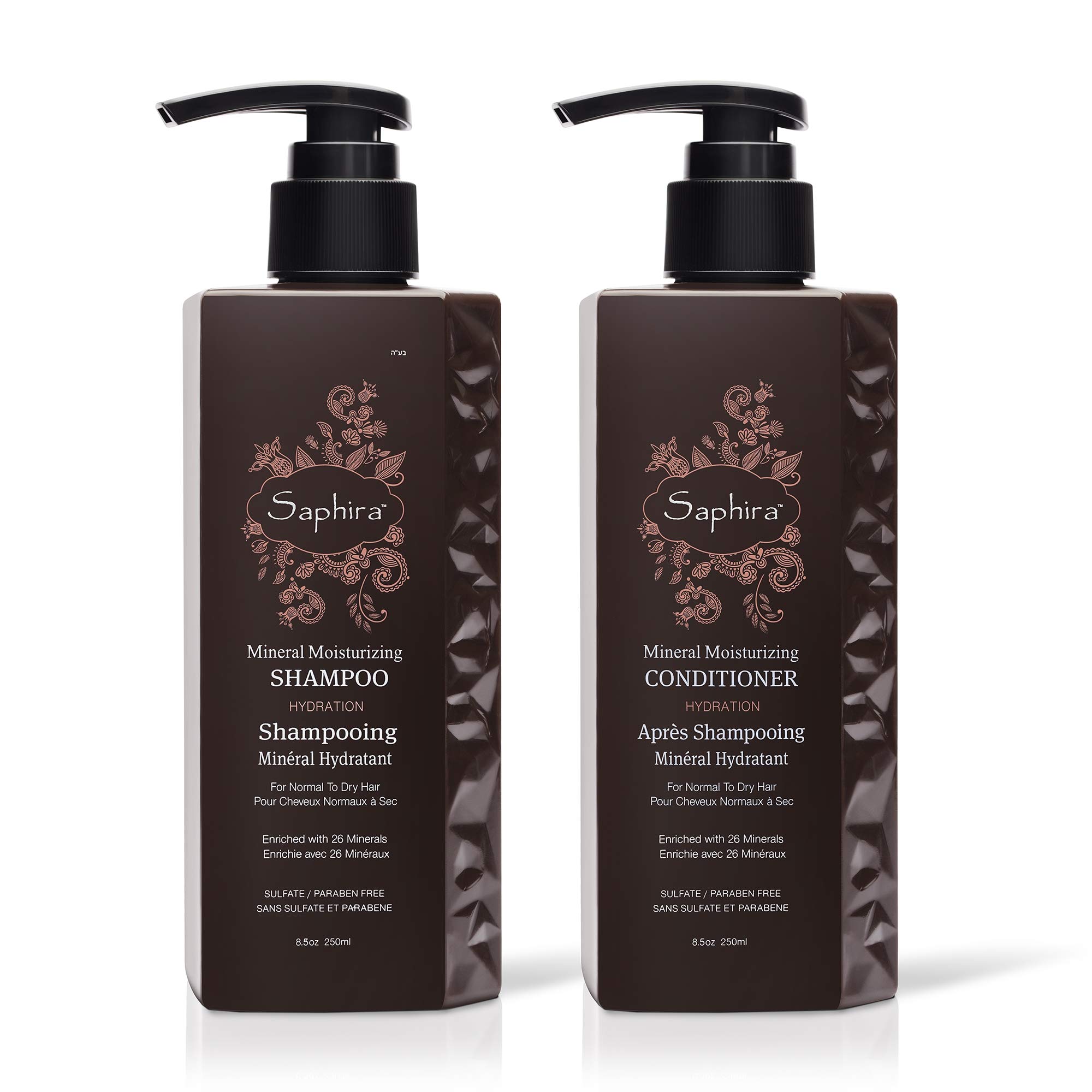 Saphira Mineral Moisturizing Shampoo & Conditioner, Hydrating for Dry, Damaged, Bleached & Color-Treated Hair, Sulfate-Free, Paraben-Free, Nourishes & Revitalizes Lifeless Hair, 8.5 Ounce (Pack of 2)