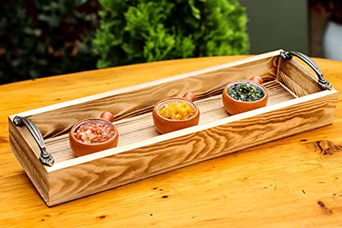 Strova Rectangular Wood Serving Tray with Handles – 16 Inch Long Narrow Tray for Serving Wine, Appetizers, Coffee, Condiments, Fruits, and More