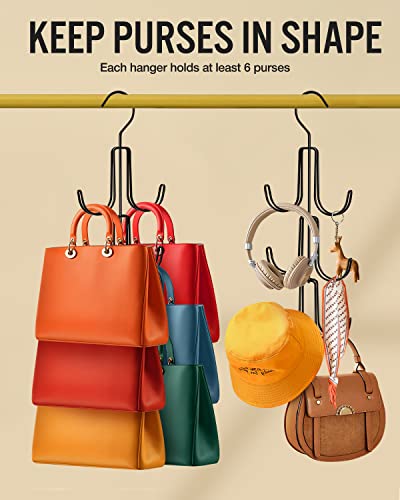 2Pack Purse Hanger Organizer for Closet Handbag Silver Metal Holder, Hanging Closet Organization Storage Scarves, Men's Ties, Women's Shawls, Backpacks, Belts, Accessories, Clothes (Black)