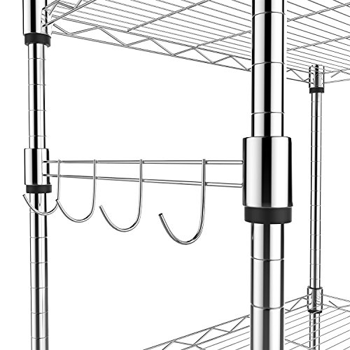 BATHWA 5-Shelf Wire Shelving Units, Sturdy Metal Shelf Chrome Organizer Wire Rack with 360° Wheels, Adjustable Utility Storage Shelves for Garage, Kitchen, Living Room, Bathroom, 23.2L x 13.8W x 72H