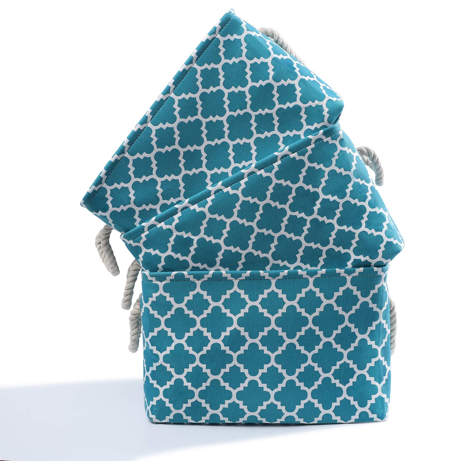 3 Pack Storage Basket Bins Foldable Shelf Basket Rectangular Fabric Organizer Bin Laundry Hampers Baskets for Nursery, Toys, Home Closet, Laundry15 x 11 x 9.8 in (Blue Green)